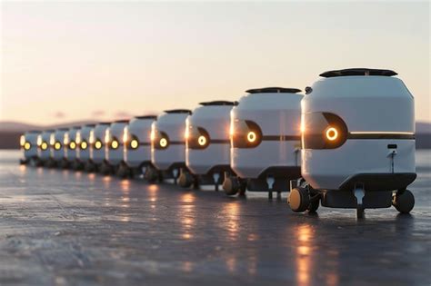 Premium Photo A Line Of Autonomous Delivery Drones Waits To Tran