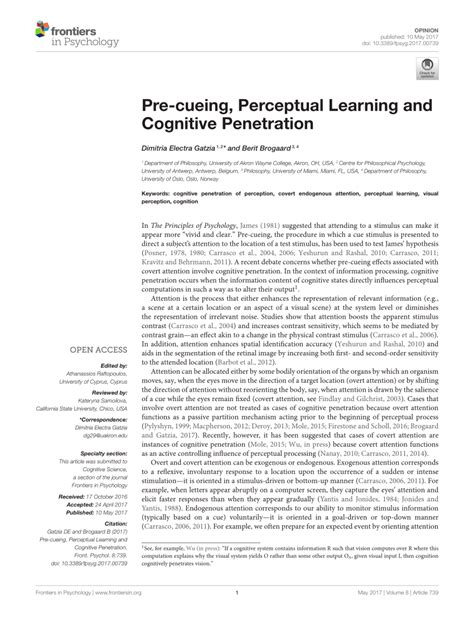 Pdf Pre Cueing Perceptual Learning And Cognitive Penetration
