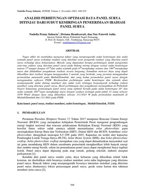 Ebt 49 10 Hal Analisis Perhitungan Optimasi Daya Panel Surya Ditinj Pdf