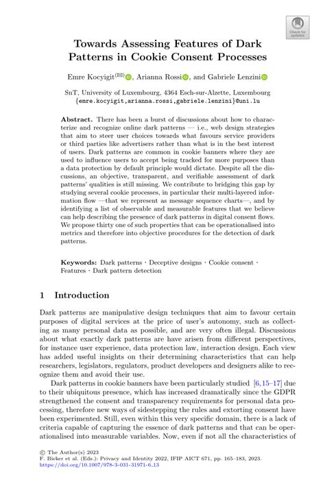 Pdf Towards Assessing Features Of Dark Patterns In Cookie Consent