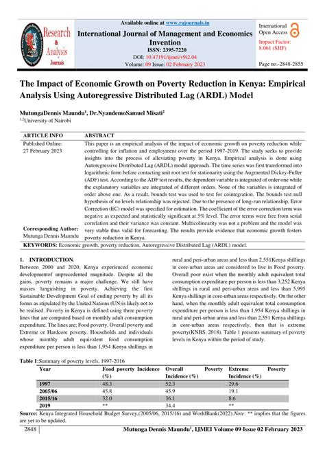 Pdf The Impact Of Economic Growth On Poverty Reduction In Kenya Empirical Analysis Using