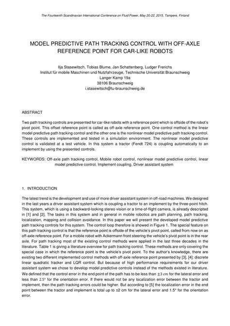 Pdf Model Predictive Path Tracking Control With Off Axle Reference Point For Car Like Robots