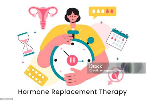 Hrt 또는 호르몬 대체 요법 약어 벡터 일러스트 레이 션 치료 및 호르몬 약물 건강 관리 평면 만화 배경 Hrt 제에 대한 스톡 벡터 아트 및 기타 이미지 Istock