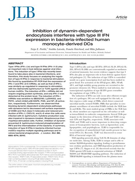 Pdf Inhibition Of Dynamin Dependent Endocytosis Interferes With Type Iii Ifn Expression In
