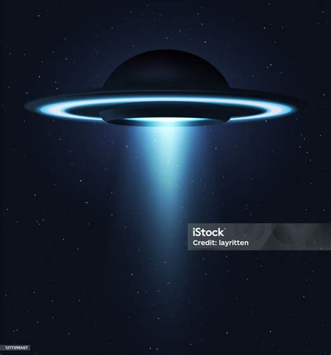 정체불명의 비행 물체 수평선 밤 하늘에 비행 Ufo 우주 별 배경에 미래 Ufo 미확인 비행 물체에 대한 스톡 벡터 아트 및 기타 이미지 미확인 비행 물체 복고풍