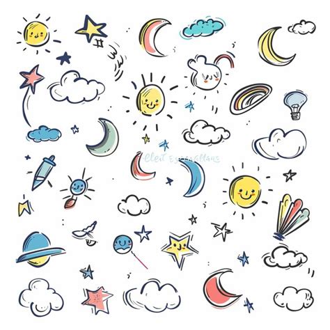 Scribbles Cute Style Icons Sky White Background Premium Ai Generated