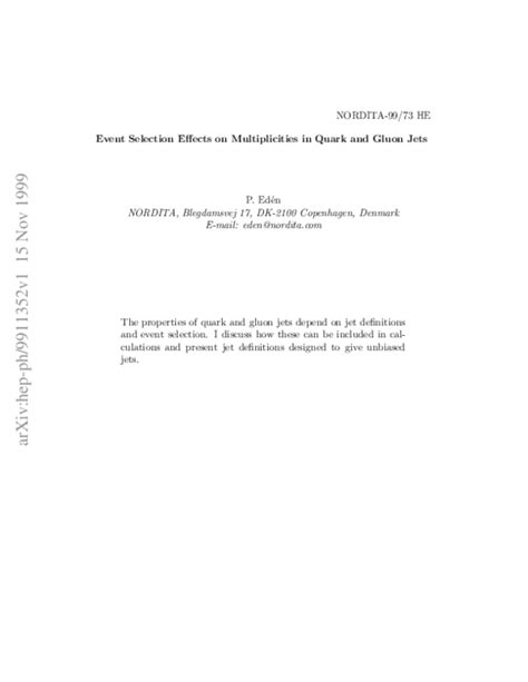 Pdf Event Selection Effects On Multiplicities In Quark And Gluon Jets