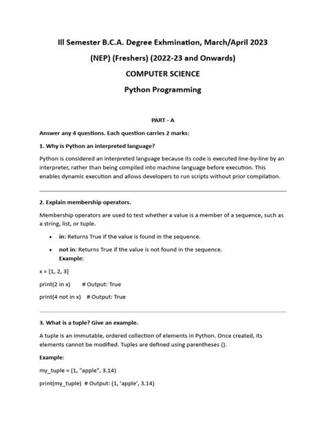 Iii Sem Python Solved Qp 2023 Pdf Class Computer Programming Computer Programming
