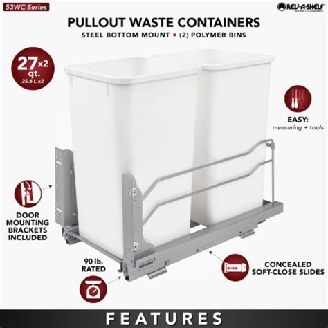 Rev A Shelf Double Pullout Trash Can Qt W Soft Close WC SCDM Piece Smiths