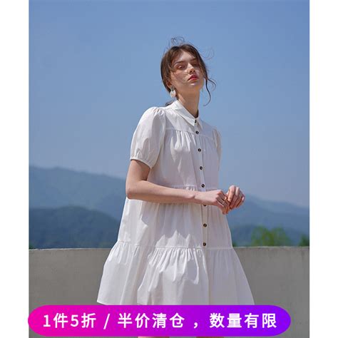 徐莫西法式风减龄小清新白色娃娃衬衫连衣裙女夏宽松a型蓬蓬裙子虎窝淘