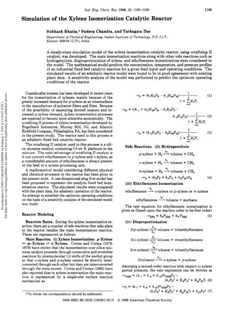 Simulation Of The Xylene Isomerization Catalytic Reactor Pdf