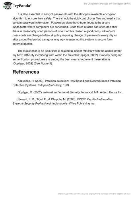 Ids Deployment Purpose And The Degree Of Risk 900 Words Assessment Example