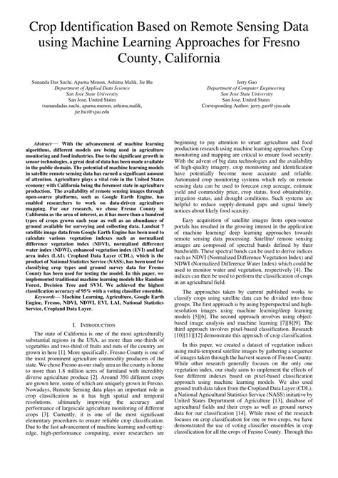 Pdf Crop Identification Based On Remote Sensing Data Using Machine