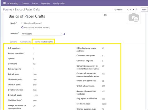 Karma Gains Tab In Odoo 16 E Learning App Odoo V16 Community Edition Book
