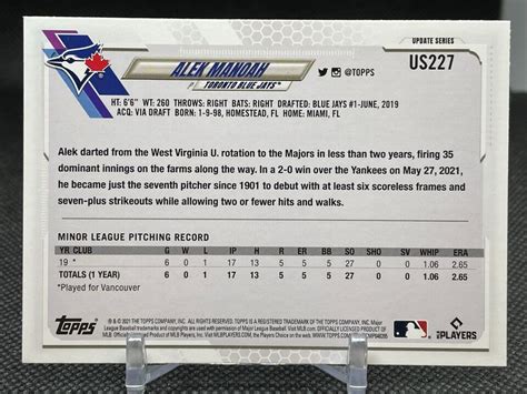 2021 Topps Update Alek Manoah Rc Rookie Baseball Card A Ebay