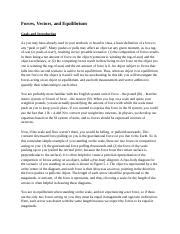 Forces Vectors And Equilibrium Docx Forces Vectors And Equilibrium Goals And Introduction As