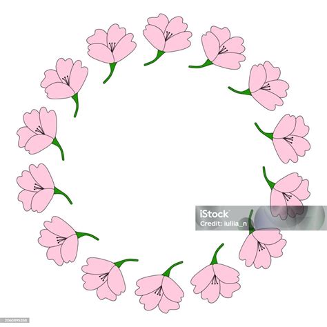 벚꽃 또는 벚꽃 꽃이 있는 둥근 프레임 텍스트 장소 봄 디자인 요소 벡터 0명에 대한 스톡 벡터 아트 및 기타 이미지 0명 계절 꽃 나무 Istock