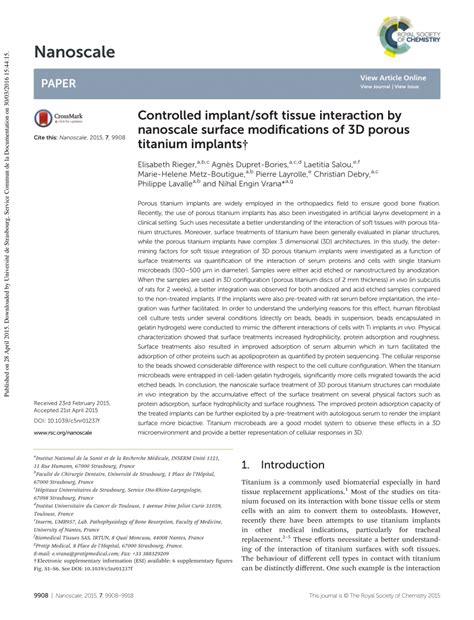 Pdf Controlled Implant Soft Tissue Interaction By Nanoscale Surface Modifications Of 3d Porous