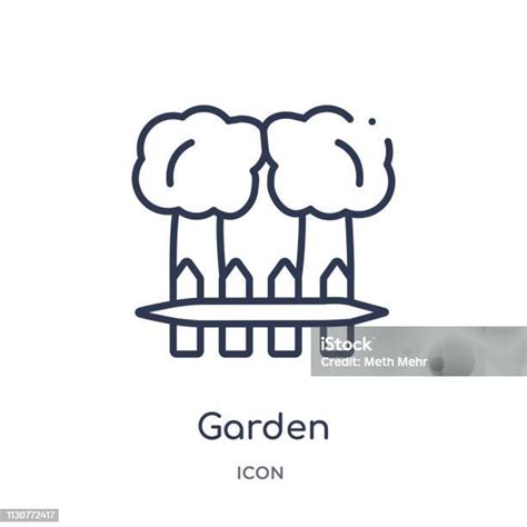 농업 농장 및 원 예 개요 컬렉션에서 선형 정원 아이콘입니다 얇은 라인 정원 벡터 흰색 배경에 고립입니다 정원 유행 삽화 0명에 대한 스톡 벡터 아트 및 기타 이미지