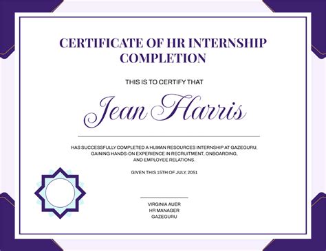 Free Purple Hr Internship Certificate Template To Edit Online