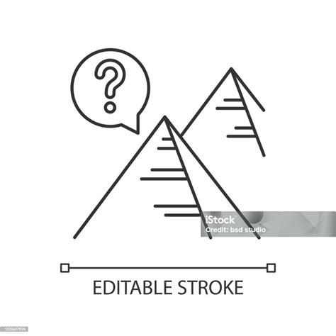 피라미드 미스터리 선형 아이콘입니다 이집트 기념물입니다 역사적 비밀 아키텍처 고대 무덤 고고학 가는 선 그림입니다 등고선