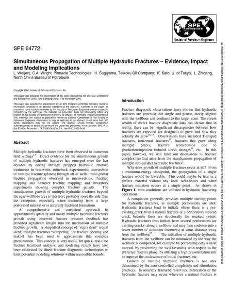 Simultaneous Propagation Of Multiple Hydraulic Fractures Pdf Fracture