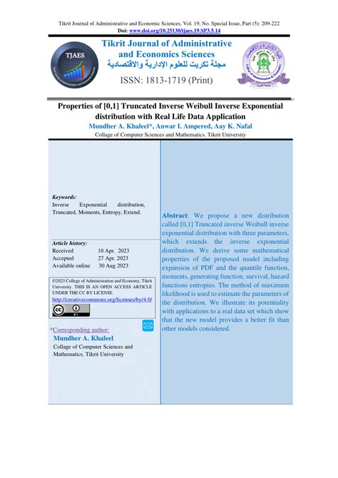 Pdf Properties Of 01 Truncated Inverse Weibull Inverse Exponential