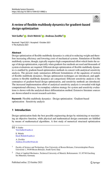 pdf a review of flexible multibody dynamics for gradient based design optimization