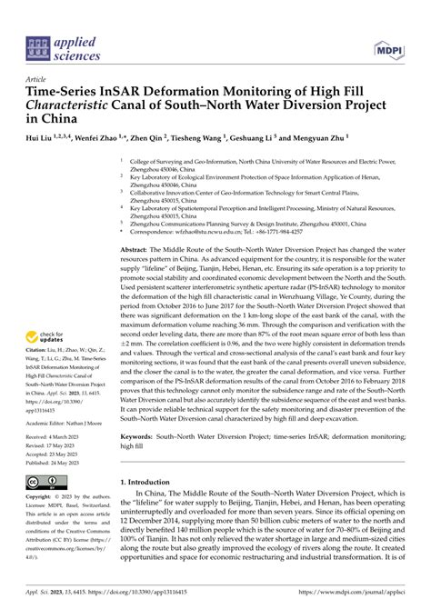 Pdf Time Series Insar Deformation Monitoring Of High Fill Characteristic Canal Of Southnorth