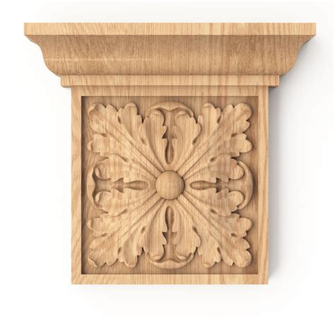 Flat Wood Capital With Acanthus Leaf Rosette At Carved