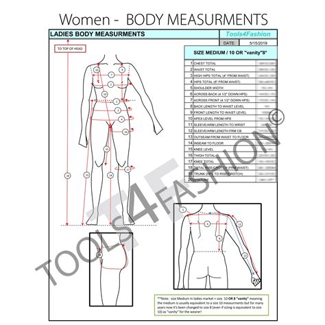 Template Womens Body Measurements In Excel Format Etsy