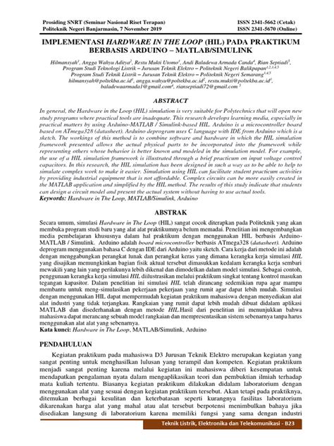 Implementasi Hardware In The Loop Hil Pada Praktikum Berbasis Arduinomatlabsimulink Pdf