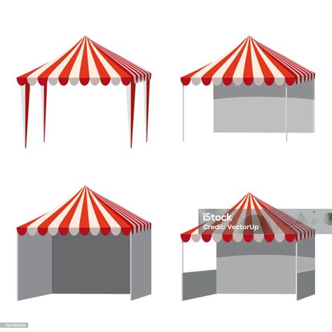 빨간색과 흰색 줄무늬 차양캐노피 템플릿 쇼핑 스탠드 빈 시장 마구간을 설정합니다 홍보 광고 옥외 이벤트 무역 박람회 팝업 텐트 모바일 광고 윤곽 모의 상업 파빌리온을위한