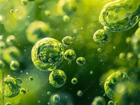 Detailed Shot Of Algae In A Bioreactor Emphasizing The Vibrant Green Color And Bubbles