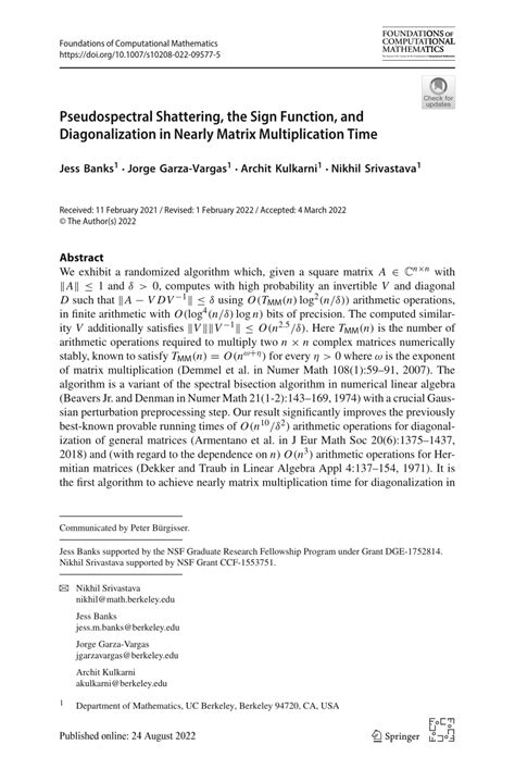 Pdf Pseudospectral Shattering The Sign Function And Diagonalization In Nearly Matrix