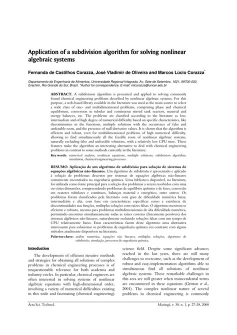 Pdf Application Of A Subdivision Algorithm For Solving Nonlinear Algebraic Systems Aplicação