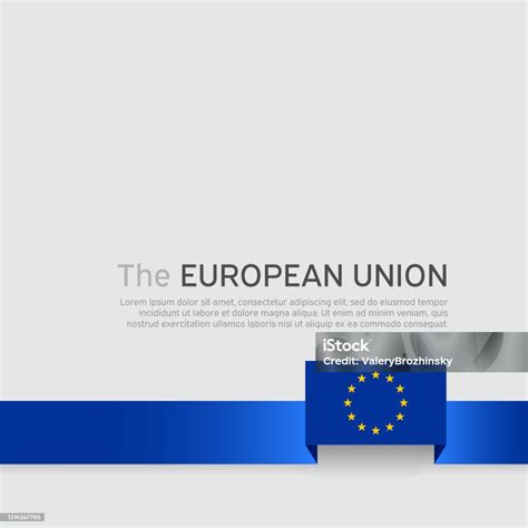 유럽 연합 국기 배경입니다 흰색 배경에 파란색 리본유럽 연합 국기입니다 Eu 포스터입니다 레이아웃 배너입니다 표지 템플릿 벡터 간단한 평면 디자인 0명에 대한 스톡 벡터