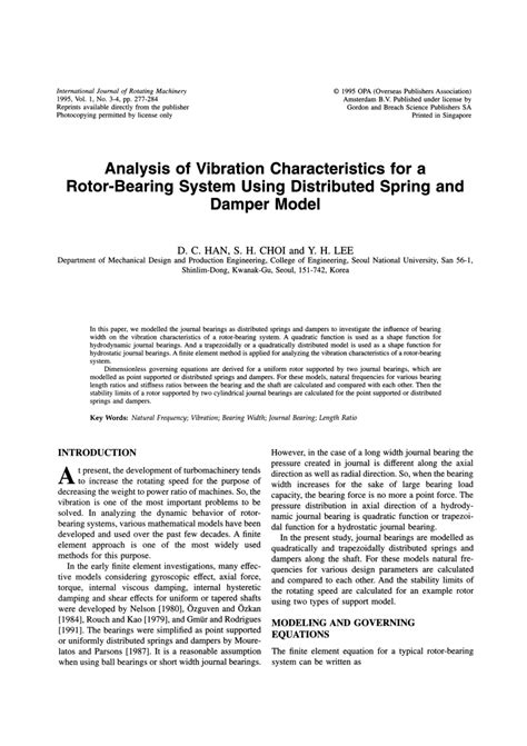 Pdf Analysis Of Vibration Characteristics For A Rotor Bearing System Using Distributed Spring