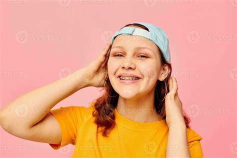 Beautiful Woman Grimace Posing Summer Style Fashion Cropped View