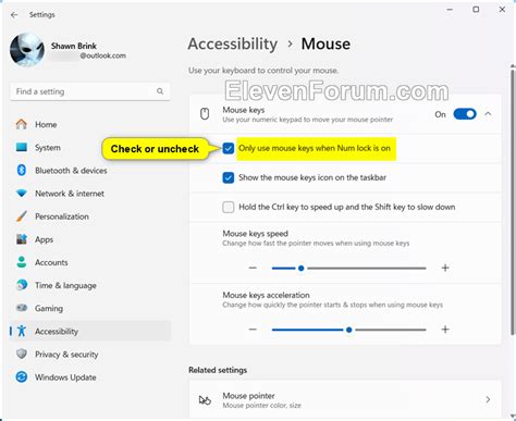 Enable Or Disable Only Use Mouse Keys When Num Lock Is On In Windows 11