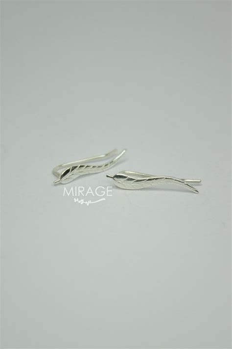 Sterling Silver Ear Cuffs Earrings Pair Ear Climber Leafs Boho
