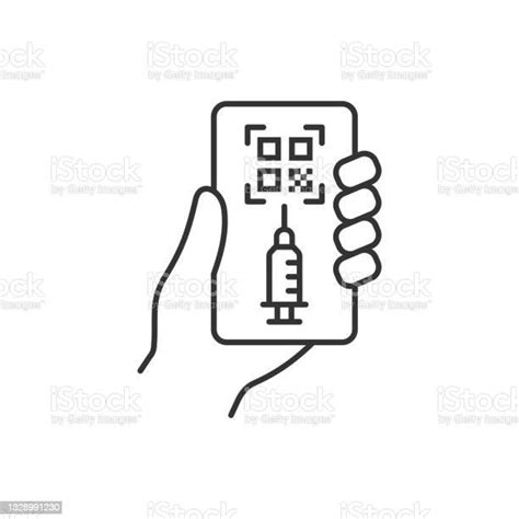 흰색 배경에 예방 접종 여권 라인 아이콘의 Qr 코드 벡터 그림입니다 백신접종에 대한 스톡 벡터 아트 및 기타 이미지 백신