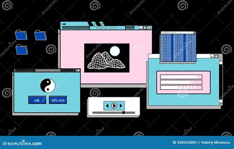 Retro Vaporwave Desktop With Message Boxes And User Interface Elementsweb Banner Template In