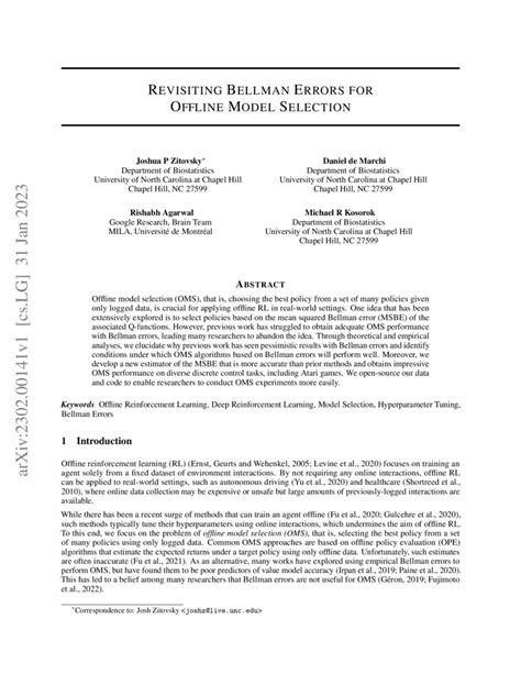 revisiting bellman errors for offline model selection deepai