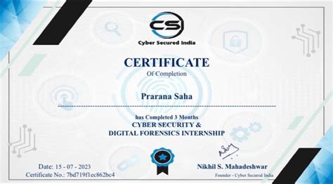 Prarana Saha On Linkedin Cybersecuredindia Internship Intern Cybersecurity Digitalforensics