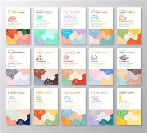 액체 비누 라벨 템플릿 컬렉션 프리미엄 벡터