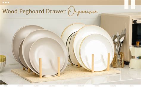 Kigley 6 Pcs Wood Pegboard Drawer Organizer With 48 Pegs Wood Peg Board System Peg