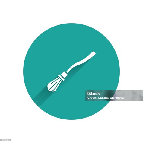 긴 그림자로 격리 된 흰색 마녀 빗자루 아이콘입니다 해피 할로윈 파티 녹색 원 버튼입니다 벡터 일러스트레이션 가사 집안일에 대한 스톡 벡터 아트 및 기타 이미지 Istock