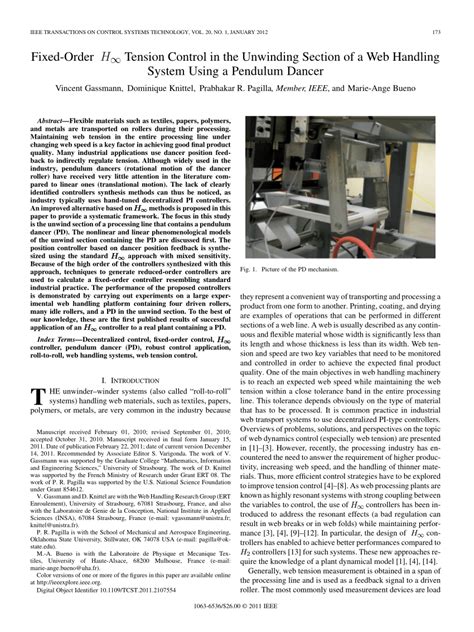 Pdf Fixed Order H Infty Tension Control In The Unwinding