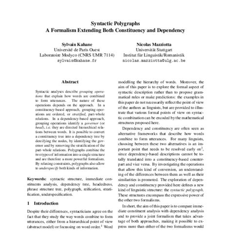 Syntactic Polygraphs A Formalism Extending Both Constituency And Dependency Acl Anthology